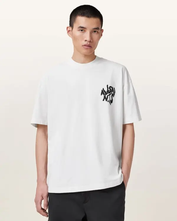 All Saints Orlando Logo Print Oversized T-shirt - Ashen White