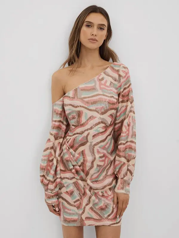Halston Off-the-shoulder Sequin Mini Dress