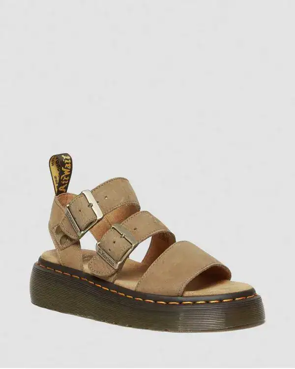 Dr. Martens Gryphon Tumbled Nubuck Leather Platform Sandals In Tan