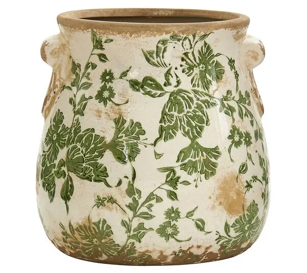 NEARLY NATURAL 6.5' Tuscan Ceramic Green Scroll Planter