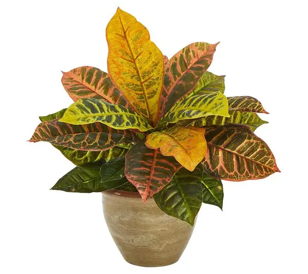 NEARLY NATURAL 15' Garden Croton Artificial Pla Nt In Planter