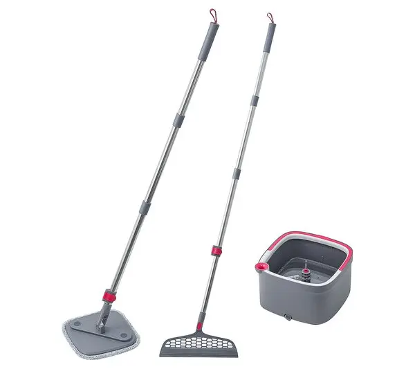 TRUE & TIDY Mop & Bucket System With Silicone Floor Sweeper