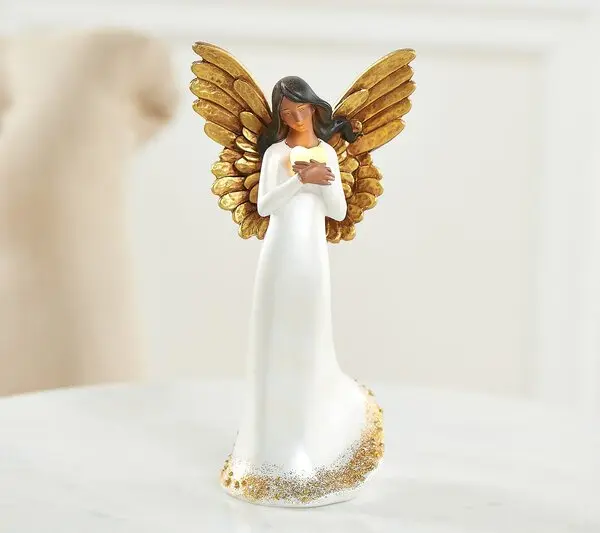 VALERIE PARR HILL As Is 9' Pearlized Black Angel W/illuminated Heart Valerie