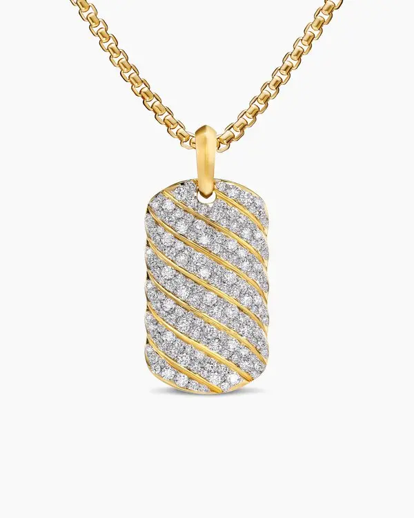 David Yurman Sculpted Cable Tag In 18k Yellow Gold - Diamond