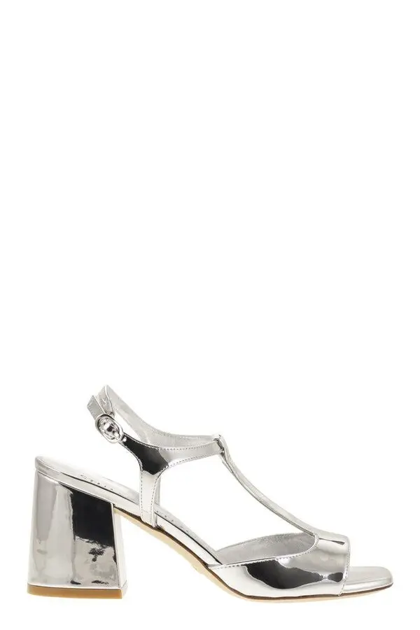 STUART WEITZMAN Mirrored Leather T-strap Sandals