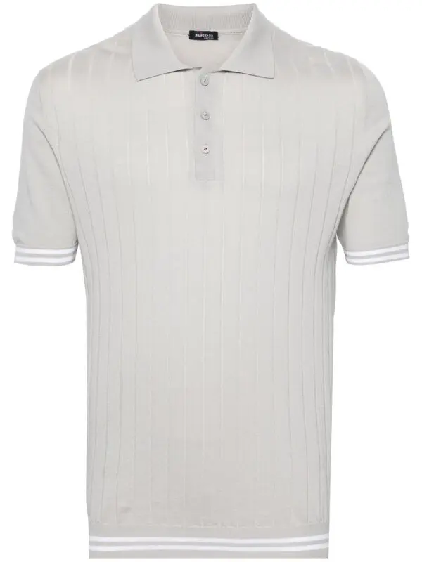 Kiton Striped-edge Ribbed Polo Jumper - Neutrals