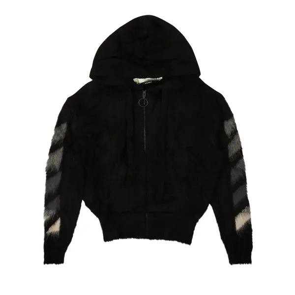 Off-White Brushed Mohair Zip Hoodie - Black