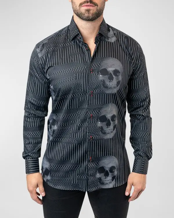 MACEOO Fibonacci Skull Ghost Dress Shirt - Black