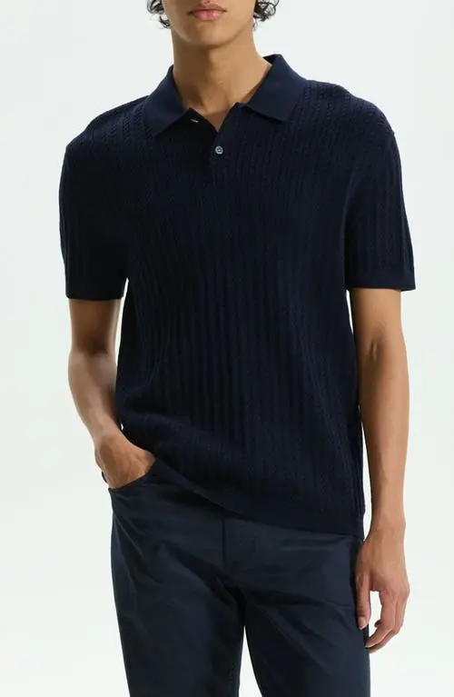 Theory Cable Short Sleeve Cotton Blend Polo Sweater - Baltic