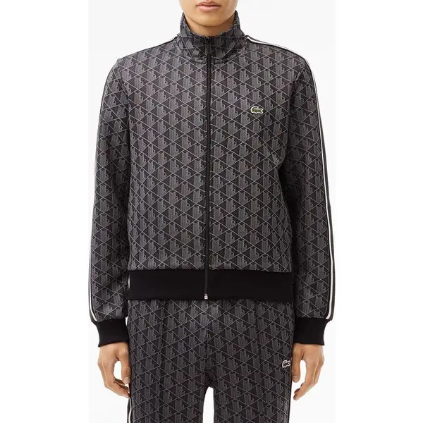 Lacoste Logo Monogram Stripe Track Jacket - Black Graphite