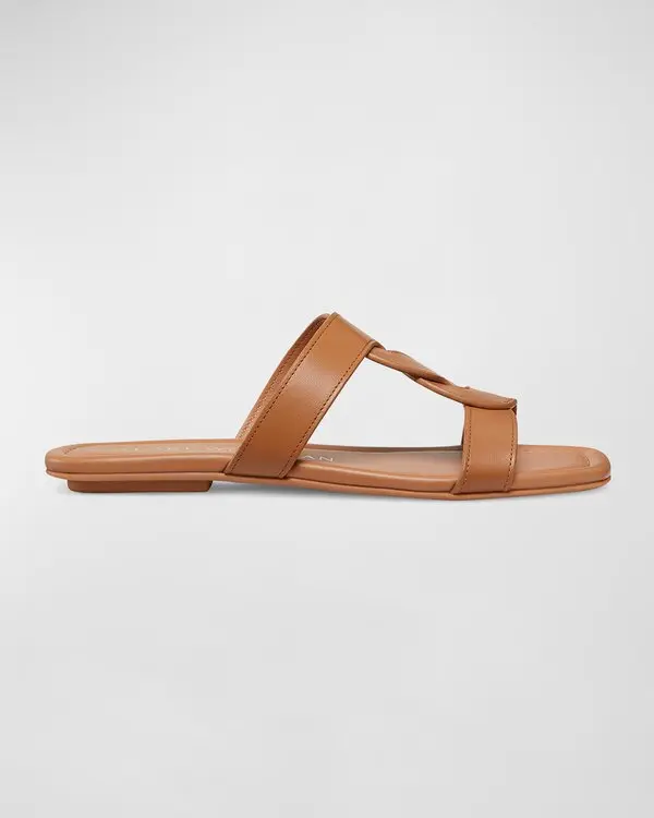 STUART WEITZMAN Ibiza Leather Woven-strap Slide Sandals - Tan ...
