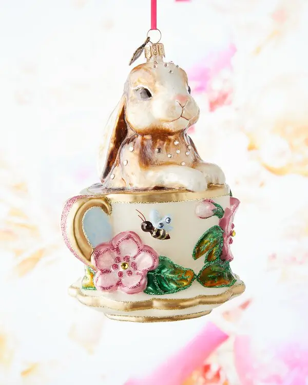 JAY STRONGWATER Bunny Teacup Christmas Ornament - One-color