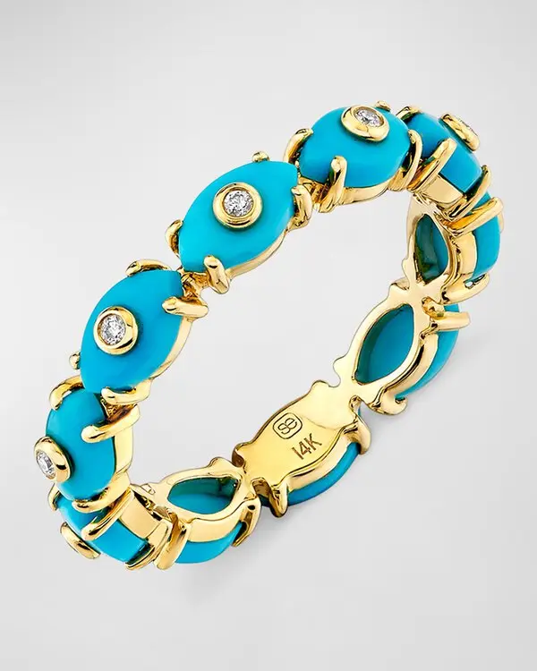 SYDNEY EVAN Tiny Carved Stone Eternity Ring - Turquoise