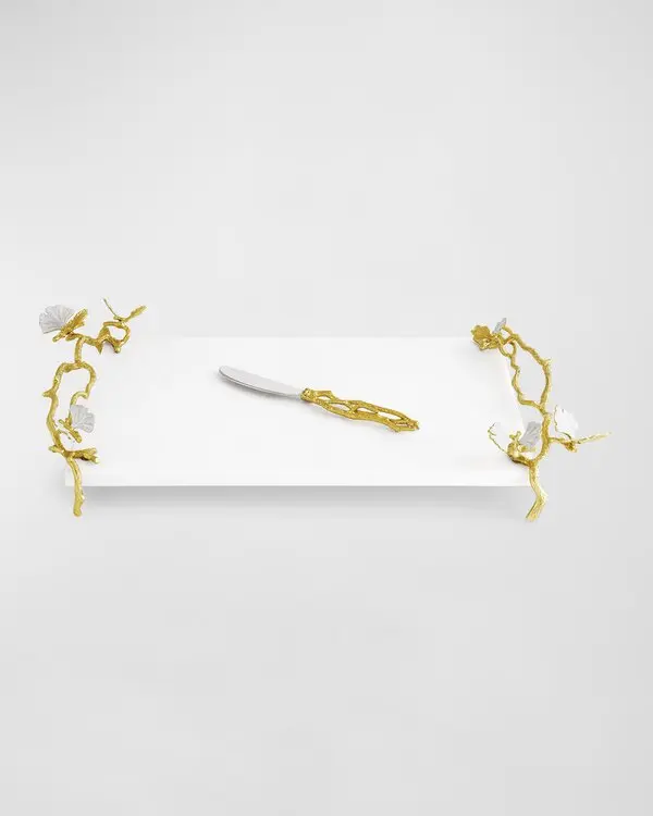 Michael Aram Butterfly Ginkgo White & Gold Cheeseboard With Spreader - White And Gold