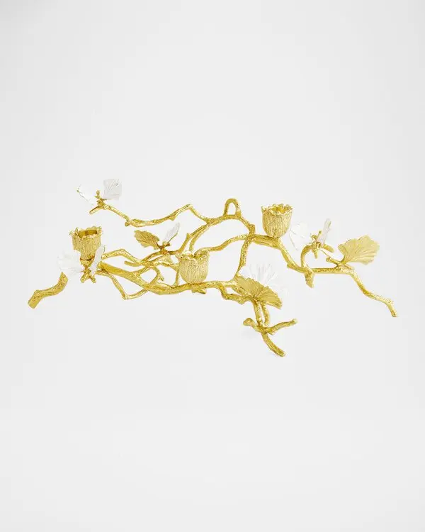 Michael Aram Butterfly Ginkgo White & Gold Low Candleholders - White And Gold