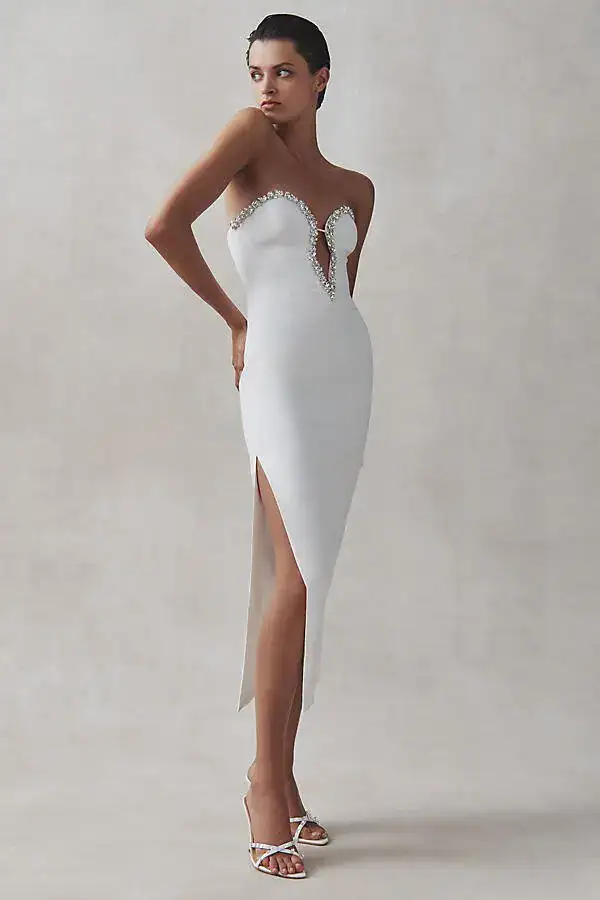 Bardot Eleni Diamante Strapless Midi Dress In White - 50% Off | Editorialist