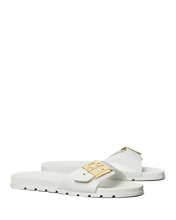 Tory Burch Slip-on Buckled Slide Sandals - White