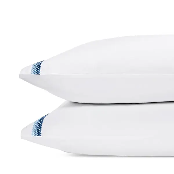AMALIA HOME COLLECTION Douro Egyptian Cotton Pillowcase, Set Of 2 - White/blue