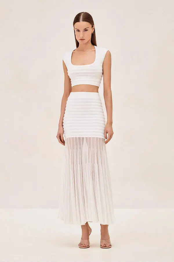 Alexis Emille Striped Cropped Top - White
