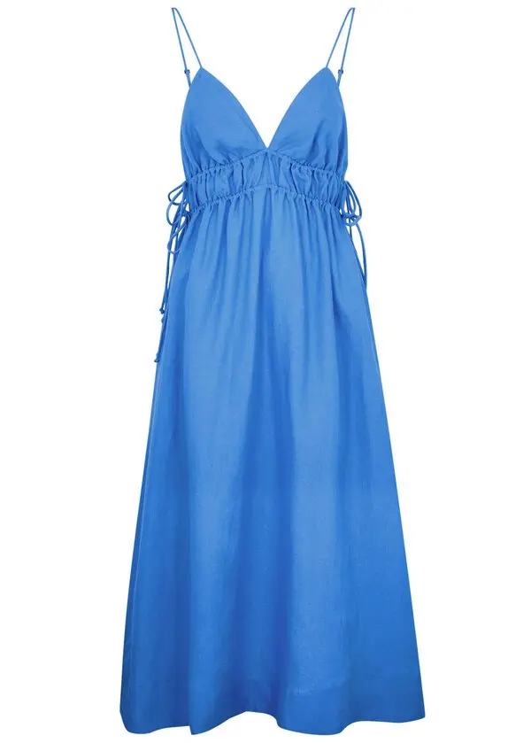 Casa Raki Rita Linen Midi Dress In Light Blue - 50% Off | Editorialist