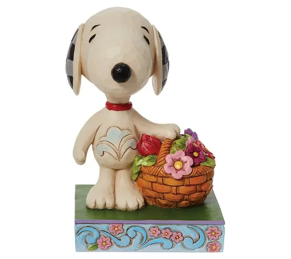 JIM SHORE Peanuts Snoopy Basket Of Tulips
