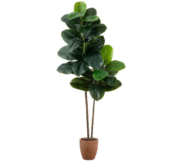NEARLY NATURAL 6' Artificial Rubber Tree In Planter