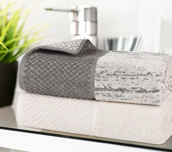 SUPERIOR Cotton Soft Absorbent Two Toned Bath S Heet Set Of 2