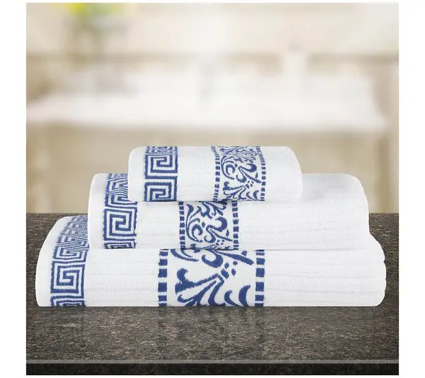 SUPERIOR Athens Greek Scroll & Floral Cotton 3-pc Towel Set