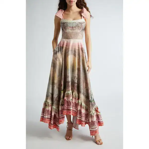 Alice + Olivia Rosalee Tie Strap Bustier Maxi Dress In Versailles - 63% Off  | Editorialist