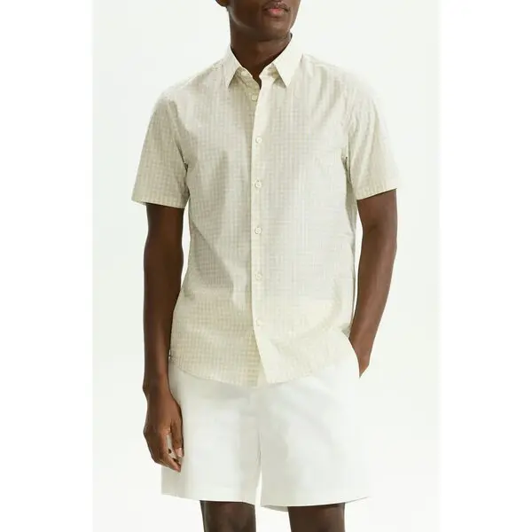 Theory Irving Gingham Short Sleeve Stretch Cotton Button-up Shirt