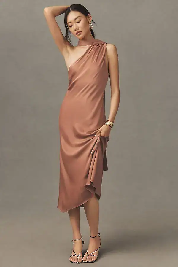 blue dress for baby girl Brown Satin Mini Dress – self-portrait main image 0