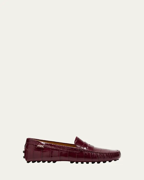 TOD'S Gommino Croco Penny Driver Loafers - Rosso Primitivo