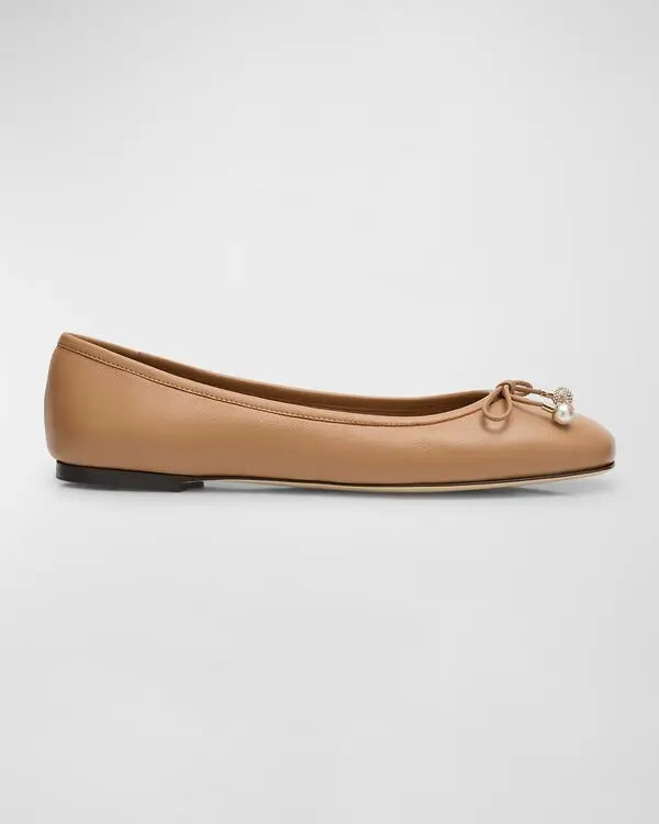 JIMMY CHOO Elme Leather Ballerina Flats - Biscuit