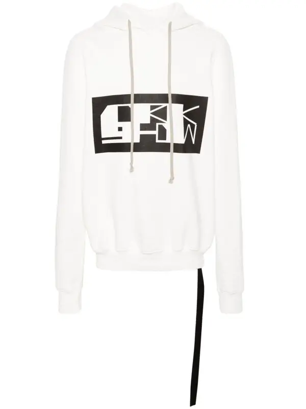 Rick Owens Logo Tape Hoodie - White