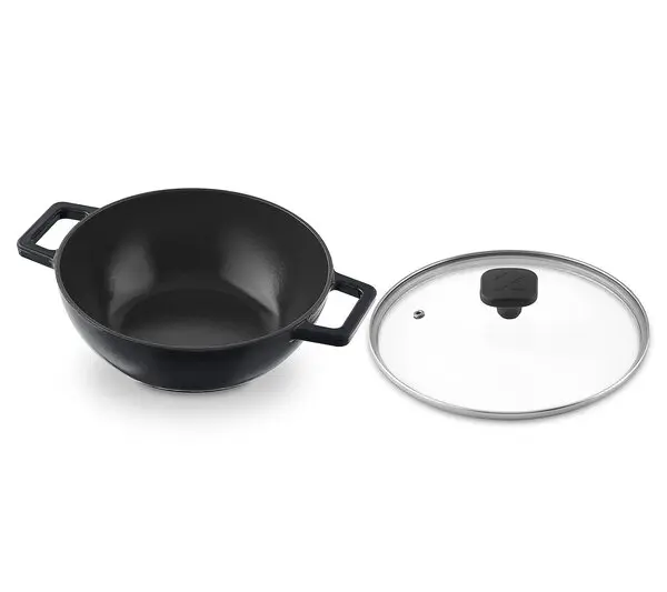 ZAKARIAN BY DASH 9' Cast Iron Wok With Glass Lid