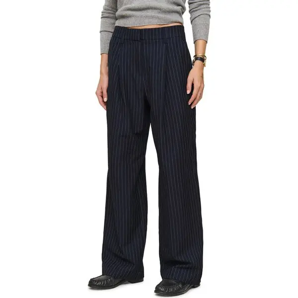 REFORMATION Alex Wide Leg Linen Pants - Midnight Stripe