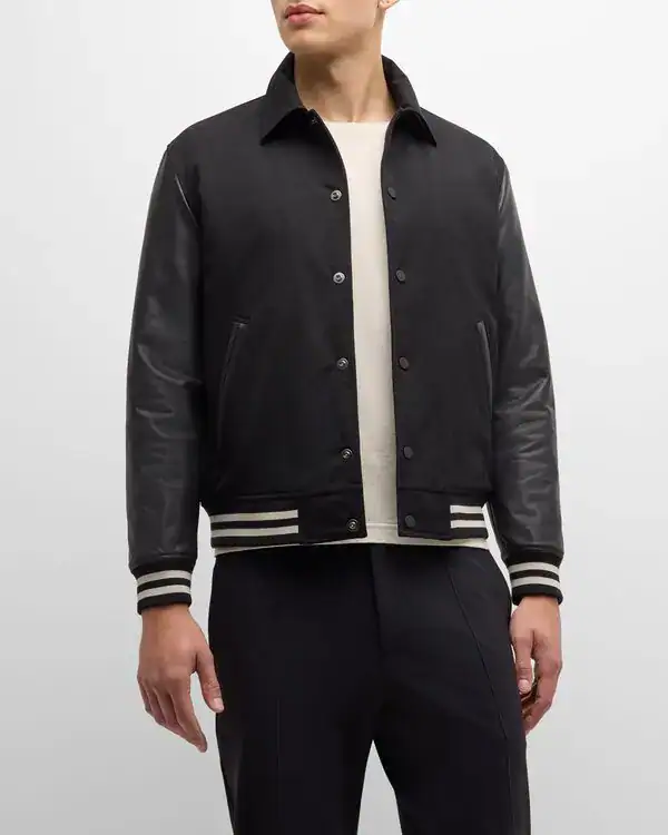 Theory Varsity Jacket In Textured Gabardine - Black | Editorialist