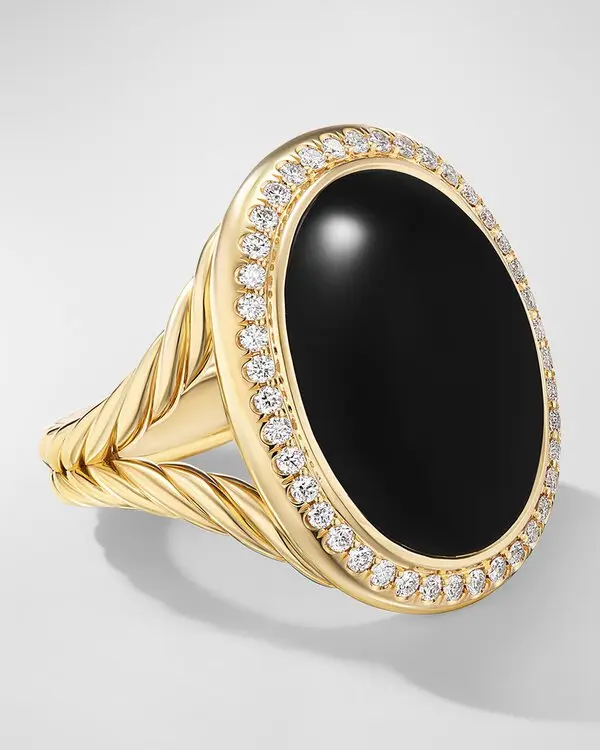 David Yurman Oval Ring With Gemstone And Diamonds - Onyx
