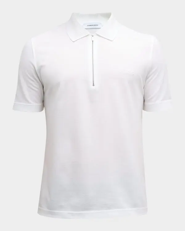 FERRAGAMO Zip-front Cotton Polo - Optic-whit
