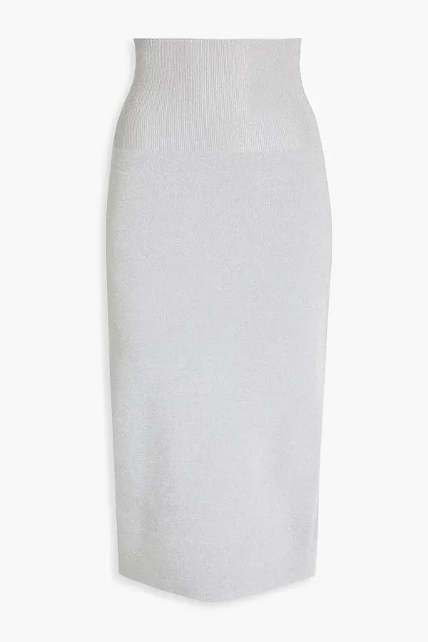 Victoria Beckham Metallic Knitted Midi Skirt - Silver