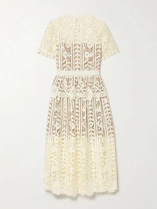 Self-Portrait Grosgrain-Trimmed Guipure Lace Peplum Midi Dress In Cream -  50% Off | Editorialist