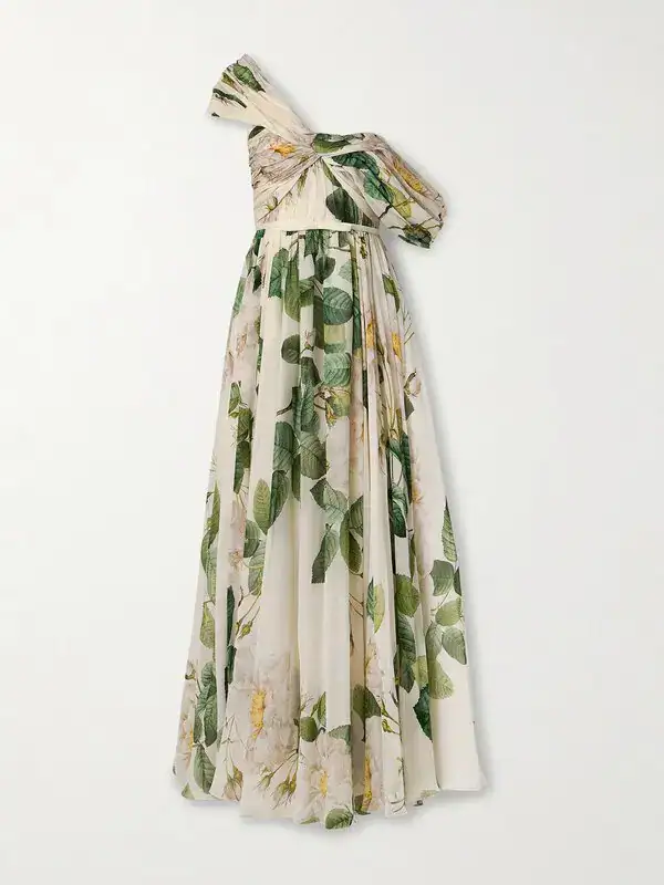 Giambattista Valli ×  フラワーミニドレス Giambattista Valli One-Shoulder Twist-Front Gathered Floral-Print