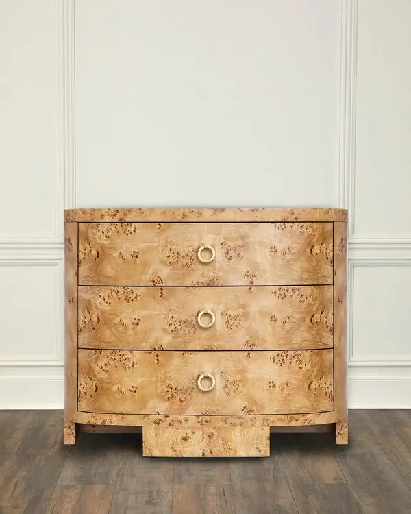 WORLDS AWAY Henry Burl 3-drawer Demilune Chest