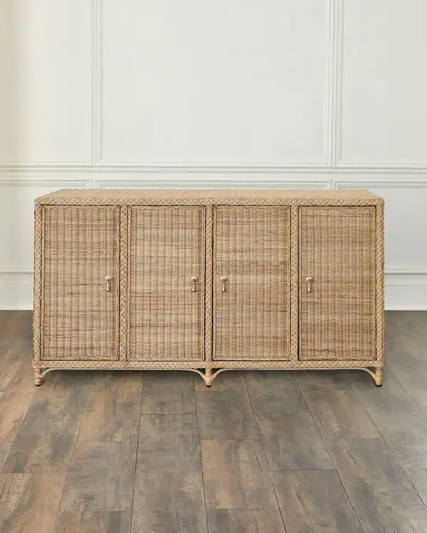 Worlds Away Evander Rattan 4-Door Buffet - Natural Rattan | Editorialist