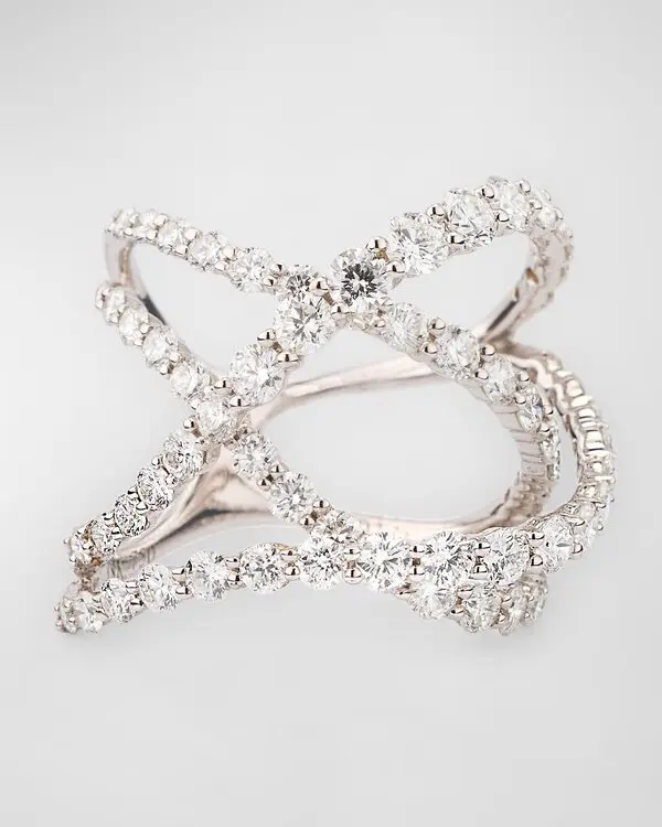 LISA NIK 18k White Gold Diamond Criss Cross Ring
