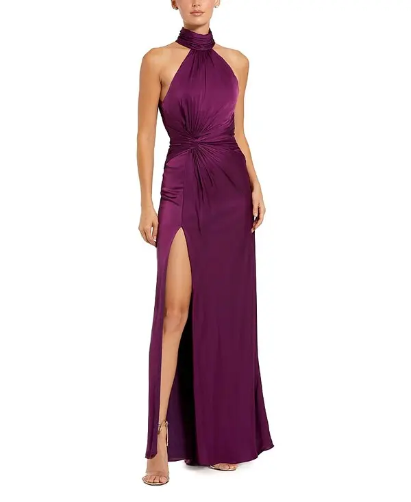 Mac Duggal Open Back High Neck Gown - Plum