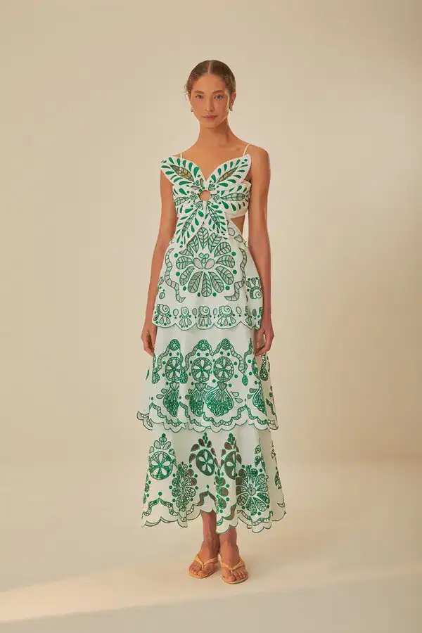 Farm Rio Active Flower Richelieu Euroflax Premium Linen Midi Dress -  Off-White | Editorialist