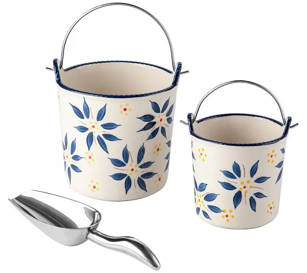 TEMP-TATIONS Old World 1.5qt & 20oz Stoneware Buckets W/scoop