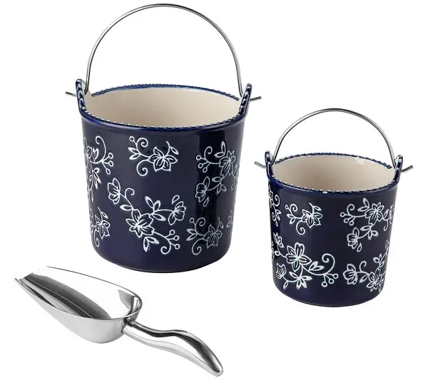 TEMP-TATIONS Floral Lace 1.5qt & 20oz Stoneware Buckets W/scoop