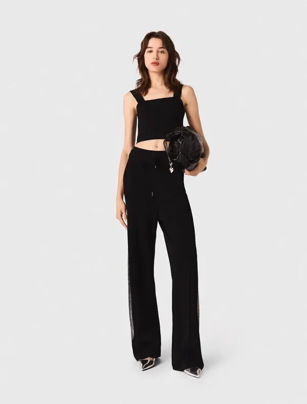 Maje Knitted Crop Top With Straps - Black